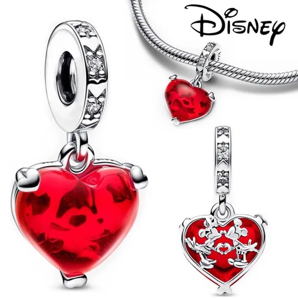 Jewelry | Pandora Disney Mickey Minnie Mouse Kiss Red Murano Glass ...
